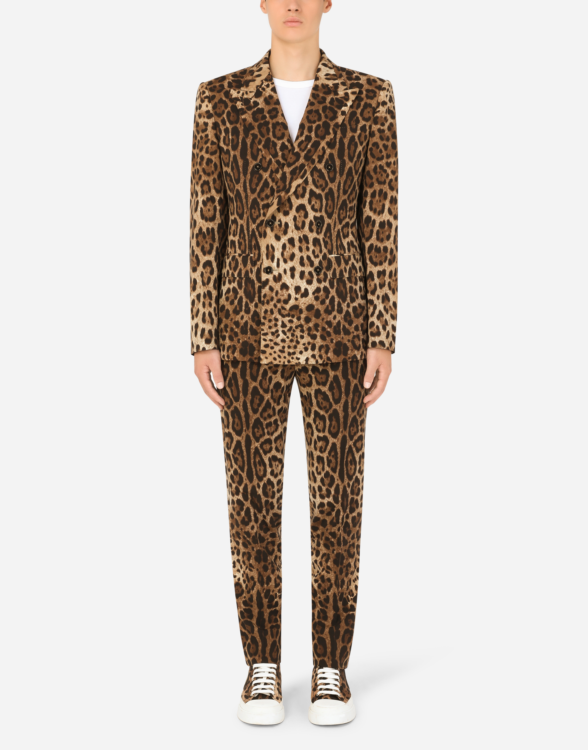DOLCE & GABBANA Double-Breasted Sicilia-Fit Suit with Leopard Print